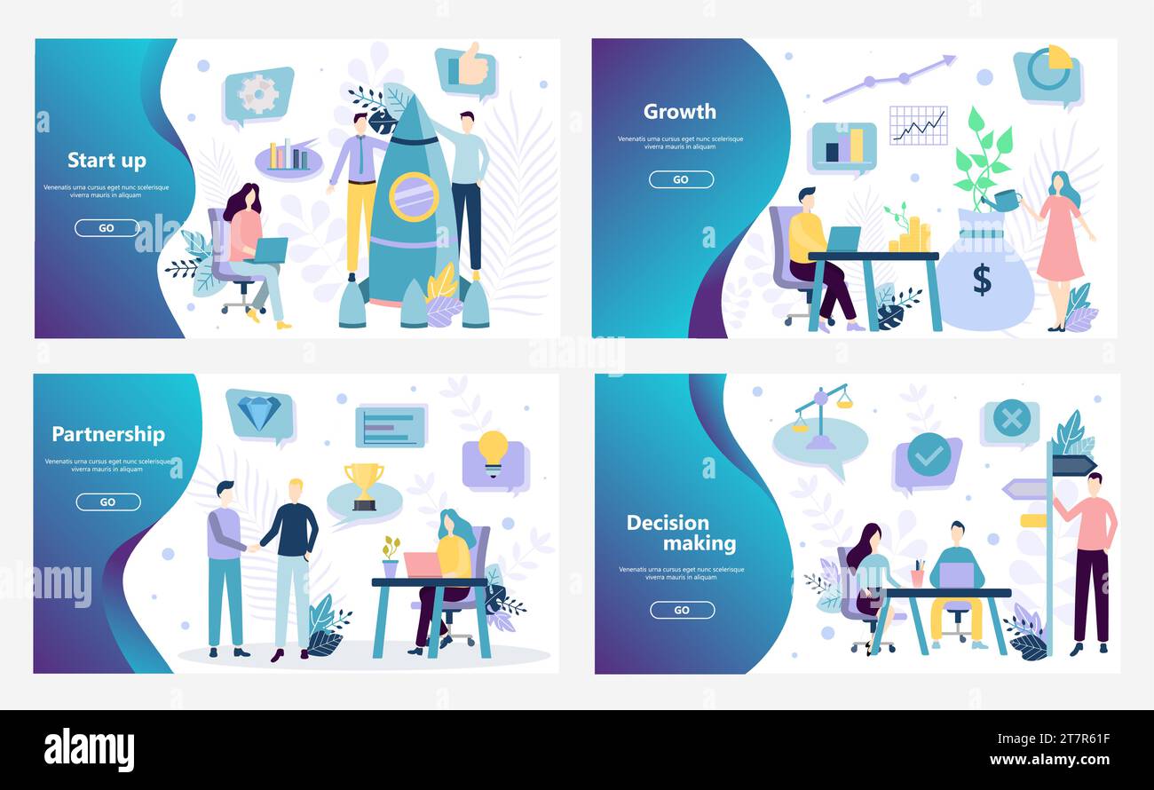 Vector web site design template. Startup business growth, rocket launch ...