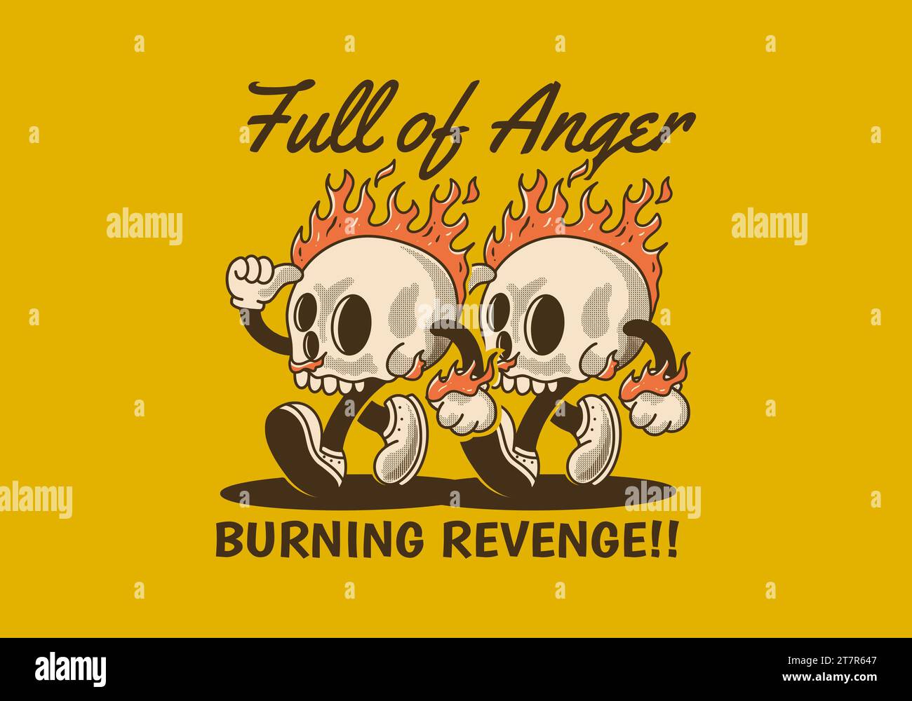 Full of anger, burning revenge. Vintage mascot character illustration ...