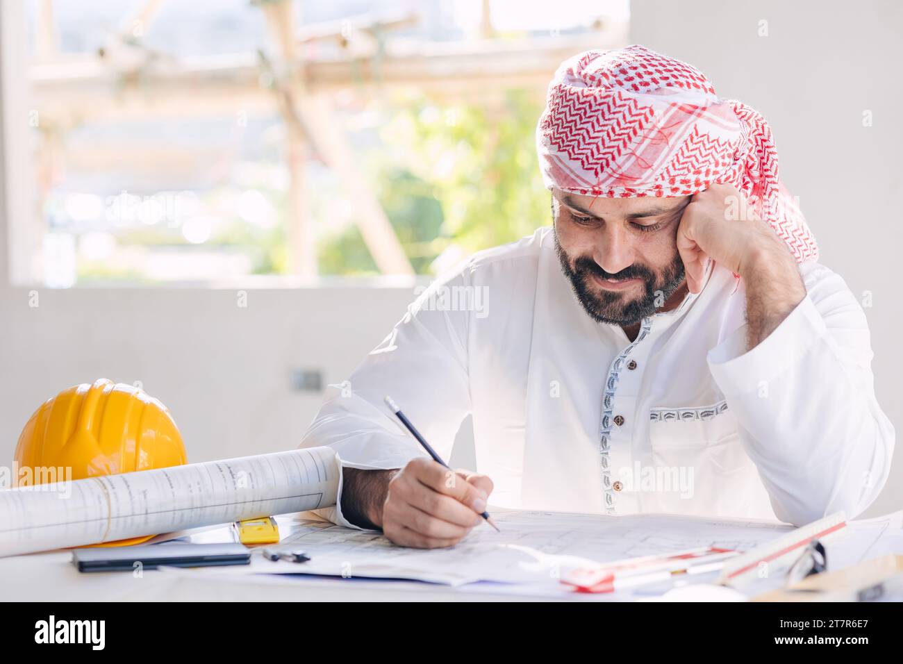 Arab construction engineer builder architect building designer working ...
