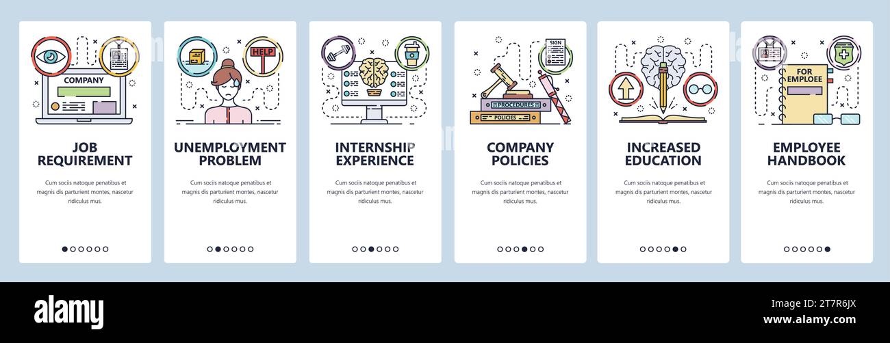 Mobile app onboarding screens. Education and job search, internship ...