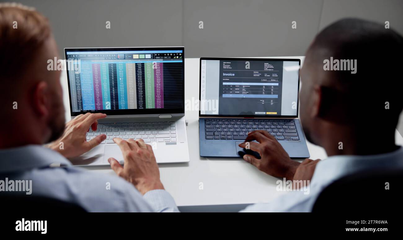People Working With Spreadsheet Data On Computer Monitor Stock Photo ...