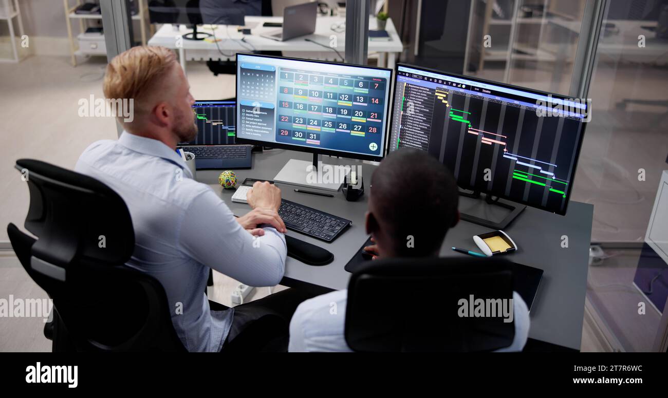 Tech Schedule List On Computer Screen. Gantt Calendar Stock Photo - Alamy