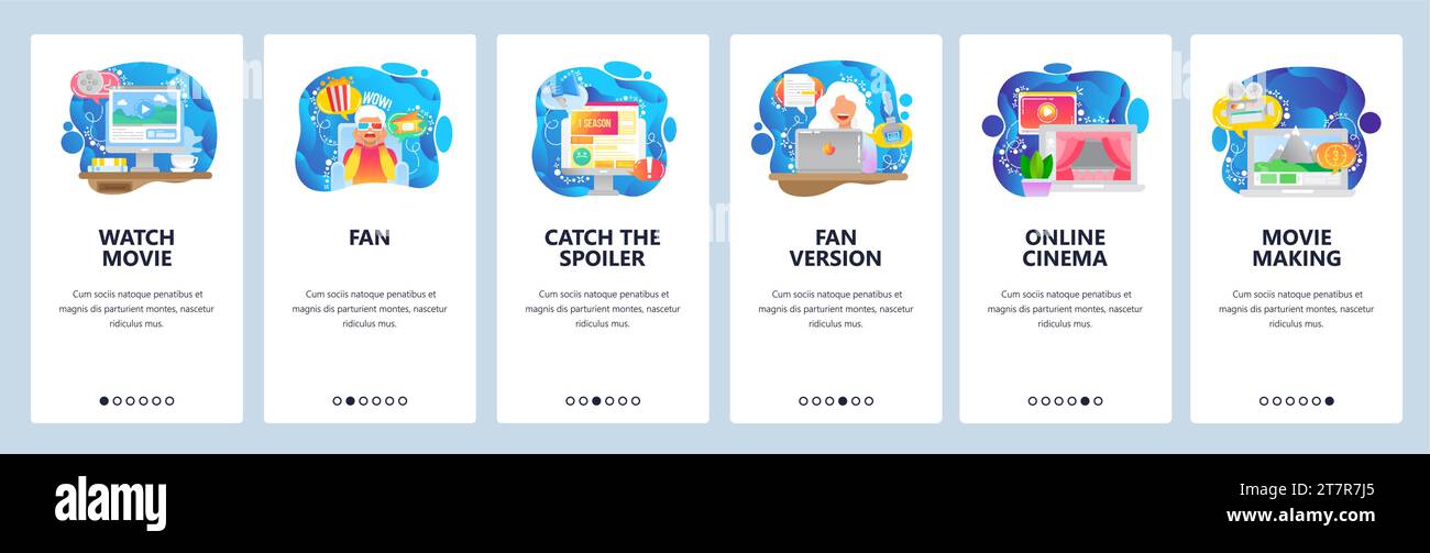 Cinema Production Web Site And Mobile App Onboarding Screens Menu Banner Vector Template For