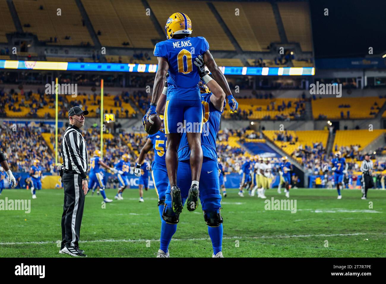 November 16, 2023: Pitt Panthers wide receiver Bub Means (0) celebrates ...