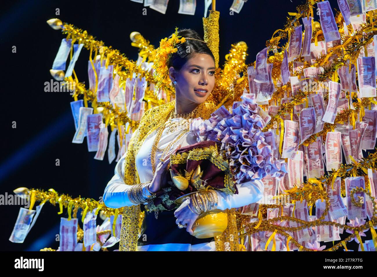 Miss Myanmar Amara Bo takes part in the national costume competition at ...