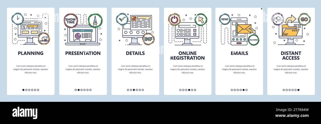 Onboarding for web site, mobile app. Menu banner vector template for ...
