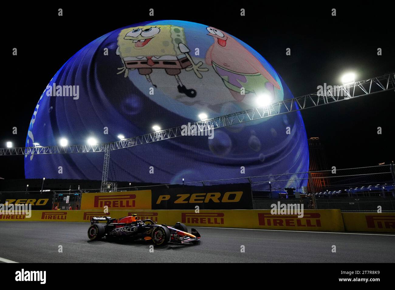 Red Bull driver Sergio Perez, of Mexico, drives during the first practice session for the ...