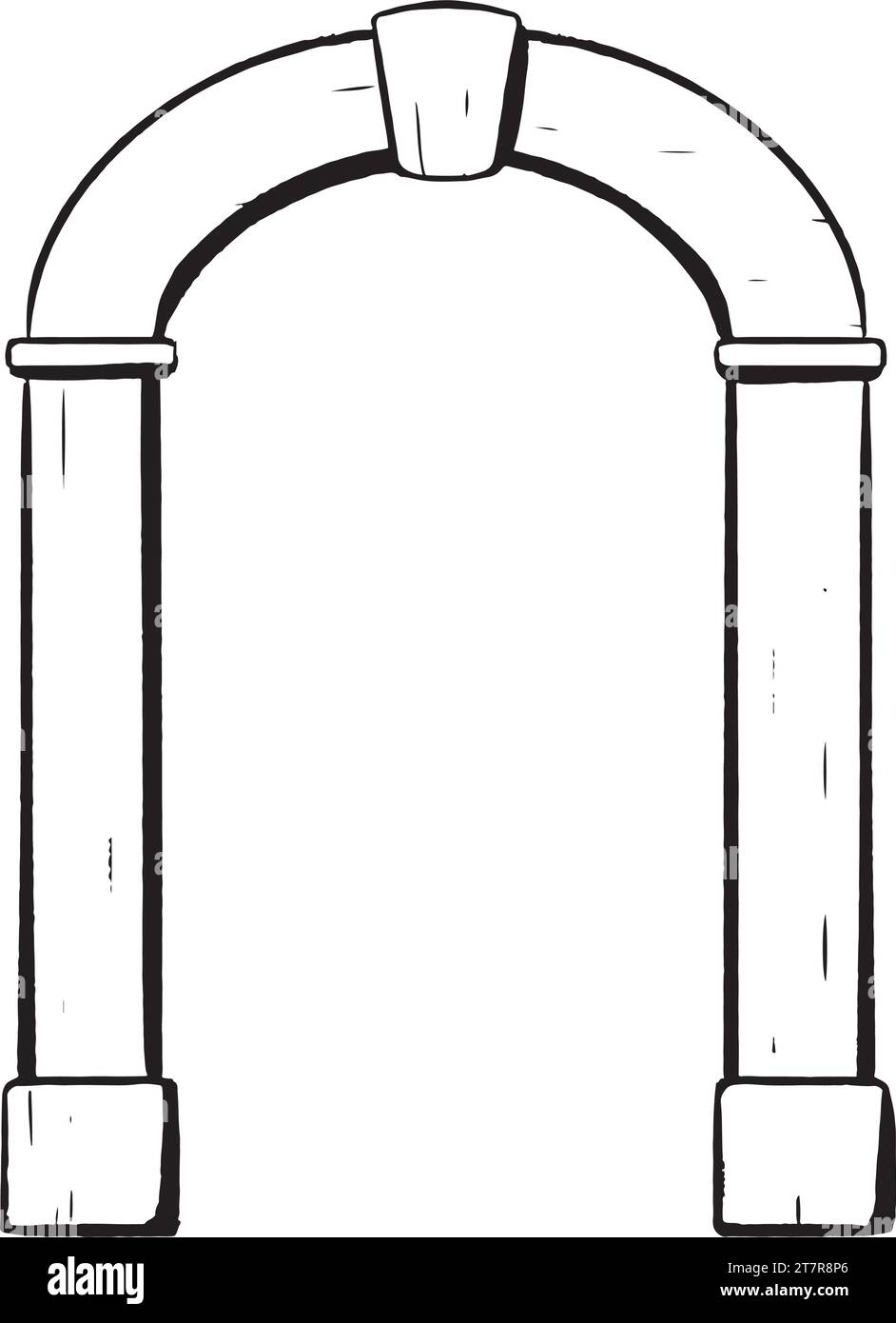 Ink hand-drawn vector. Wooden arch serving as an entrance to a shop or ...