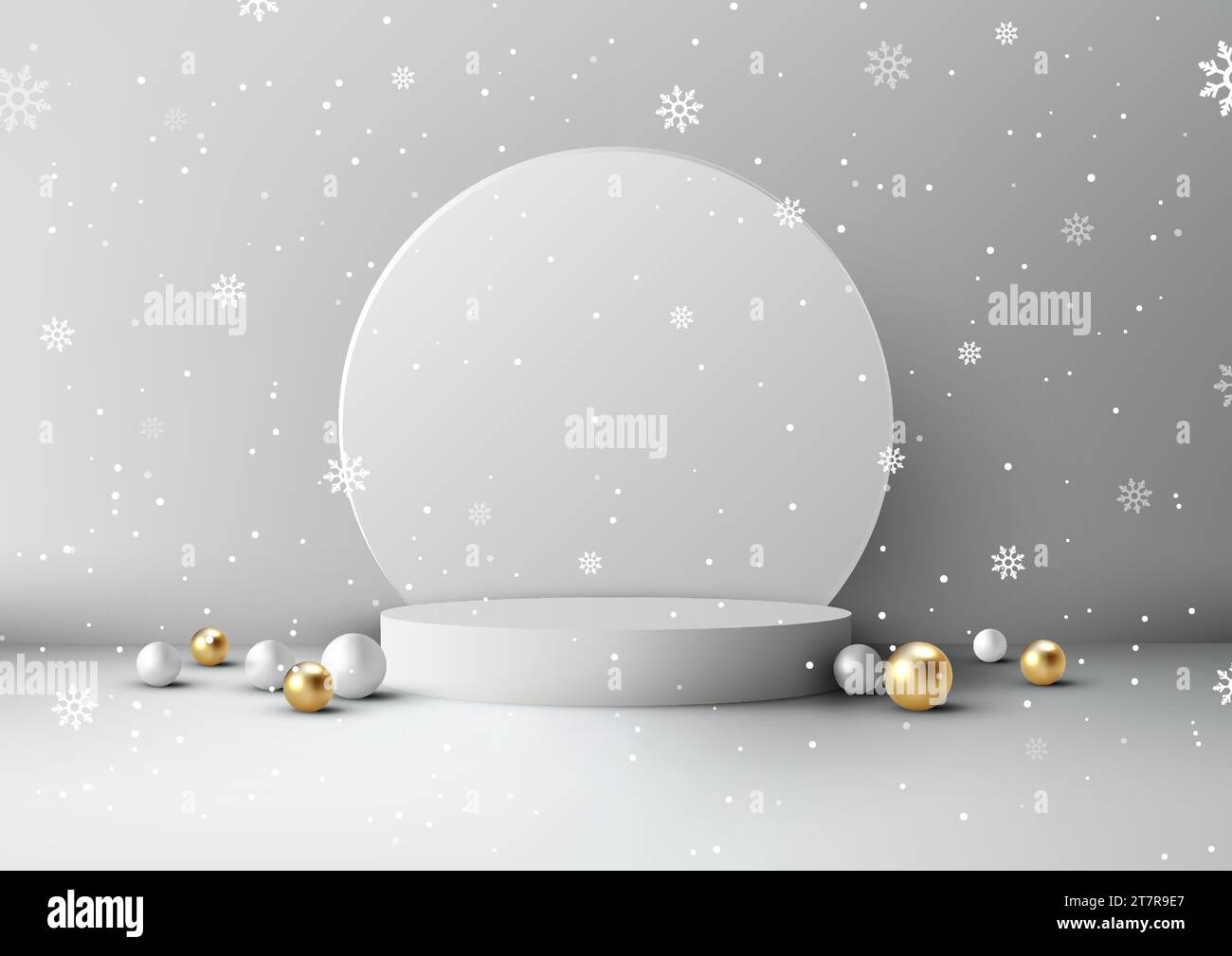 Christmas festive 3D realistic white color podium decoration with gold ...