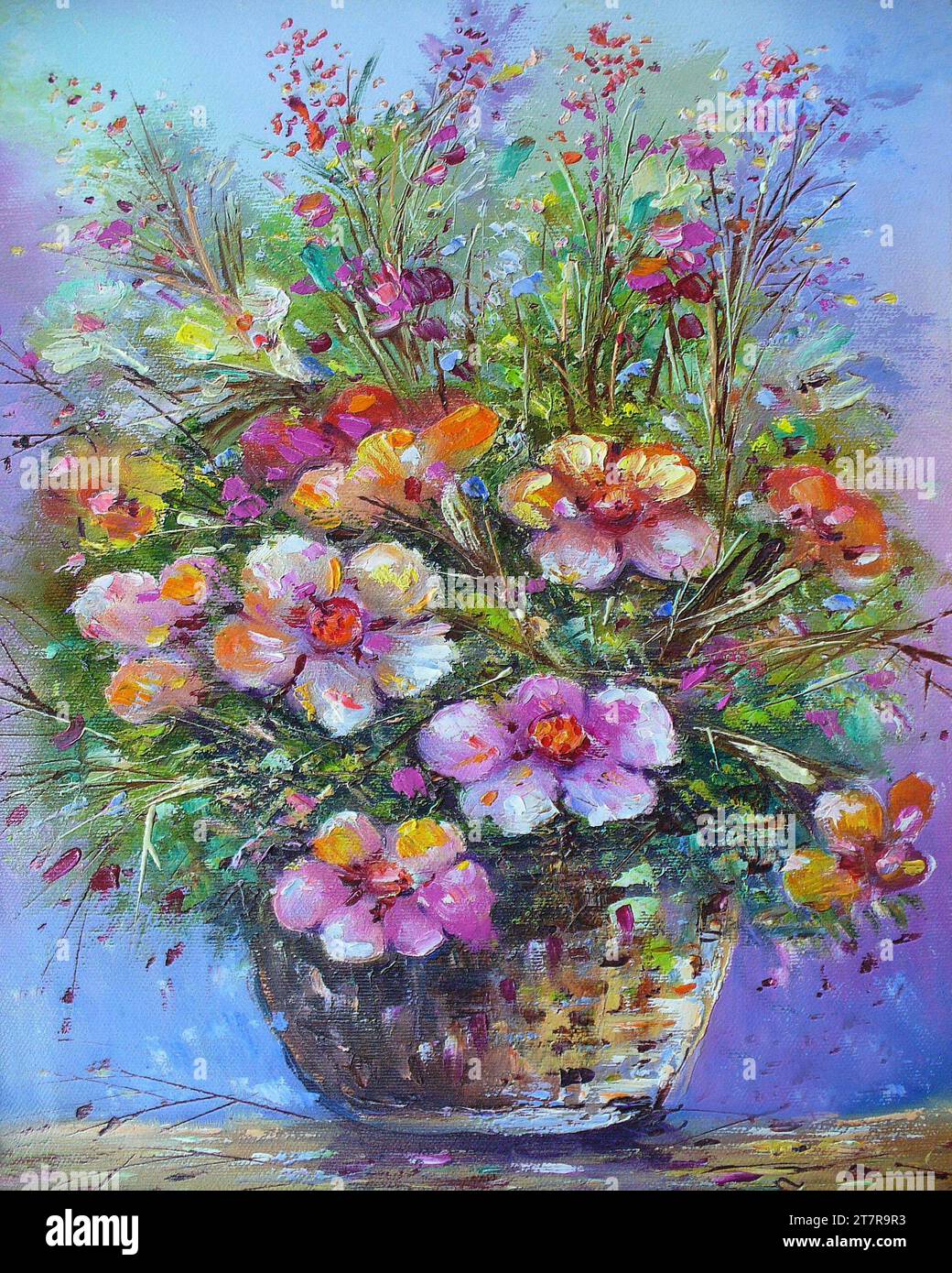 Original art painting Oil color flower in vase Stock Photo - Alamy
