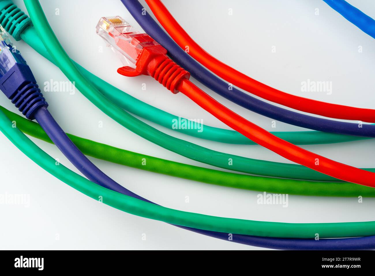 Colorful network cables switch on white background Stock Photo - Alamy