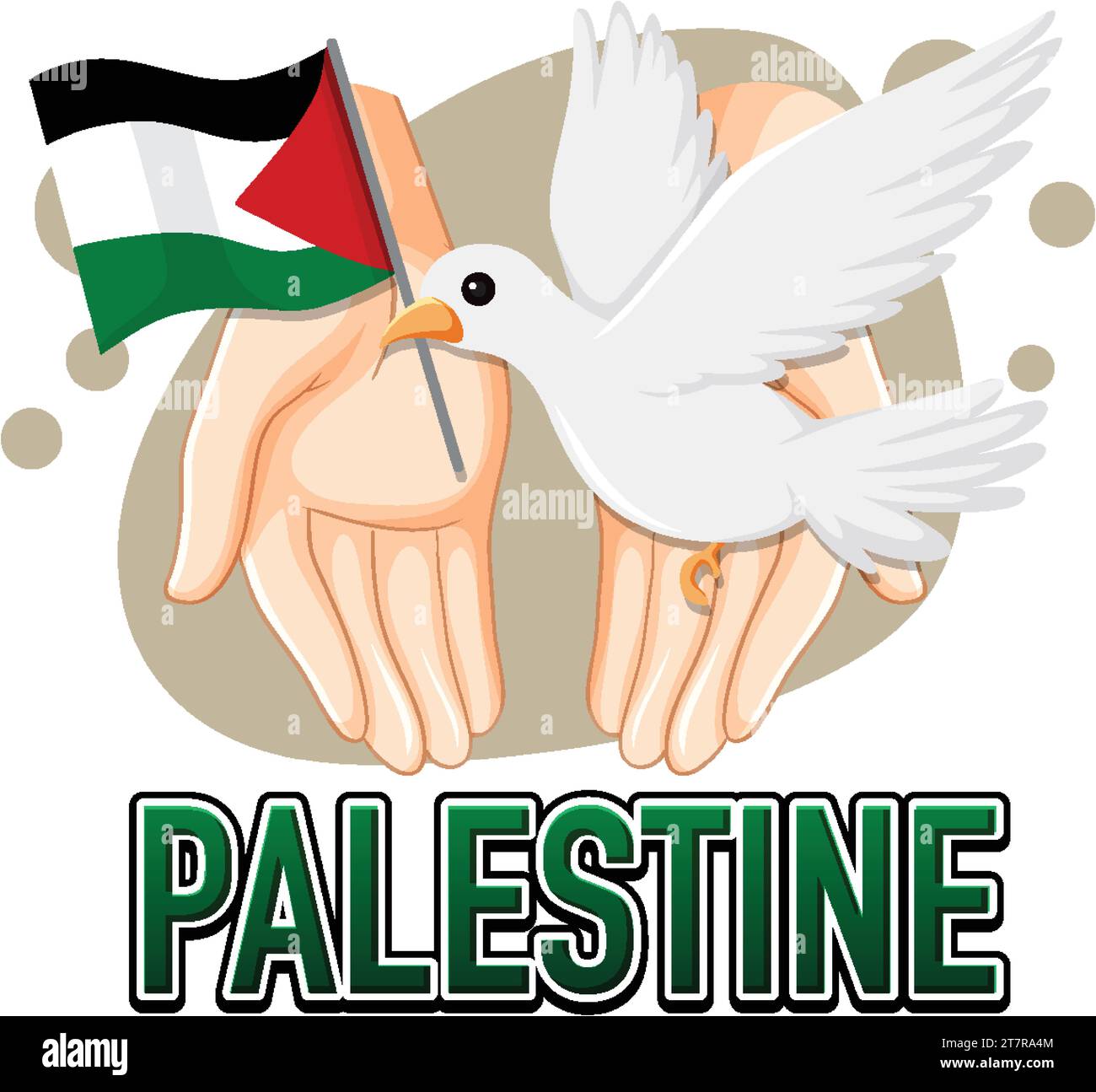 A vector cartoon illustration of a white bird carrying the Palestine ...