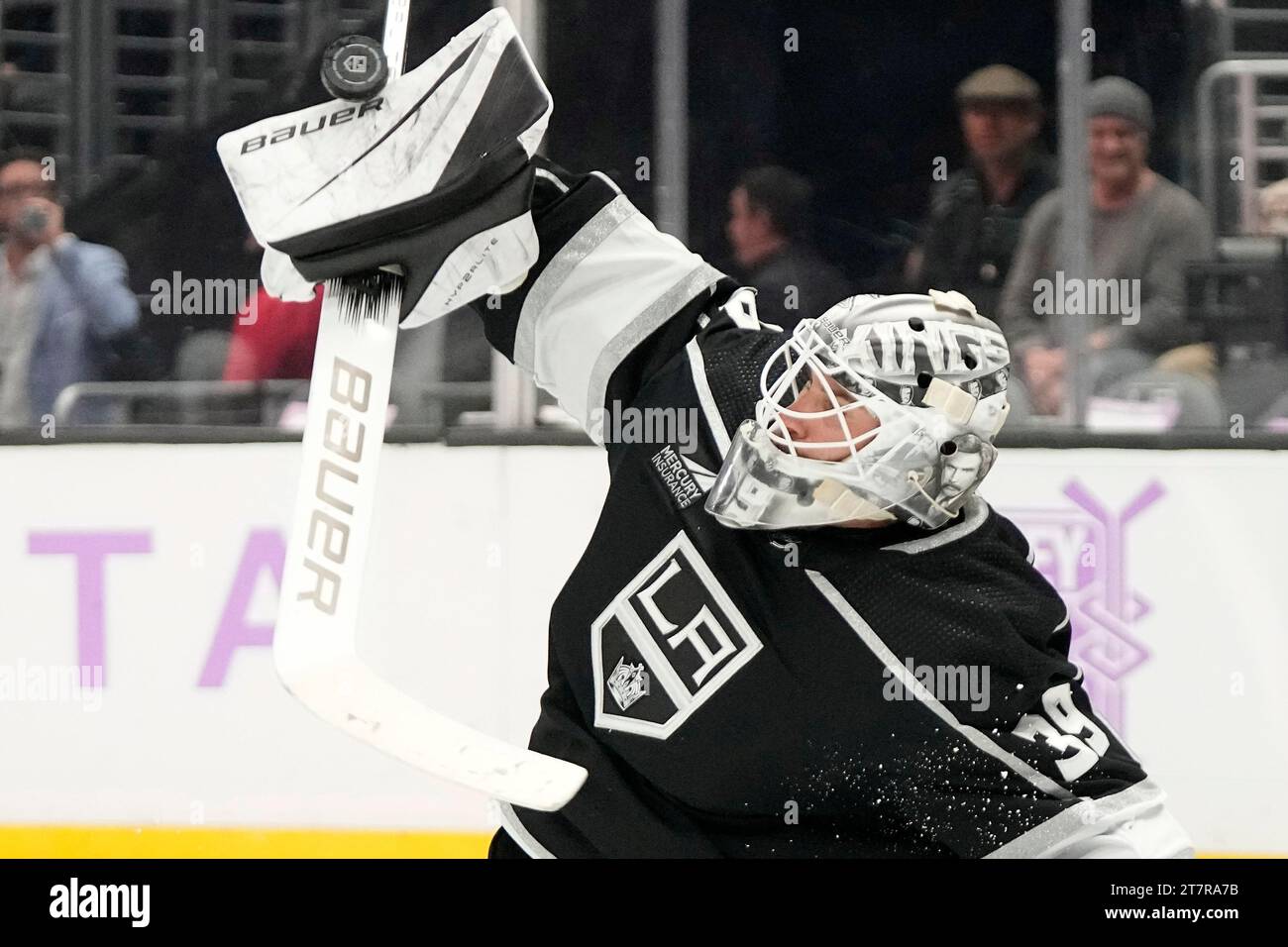 Los Angeles Kings goaltender Cam Talbot deflects a shot during the ...