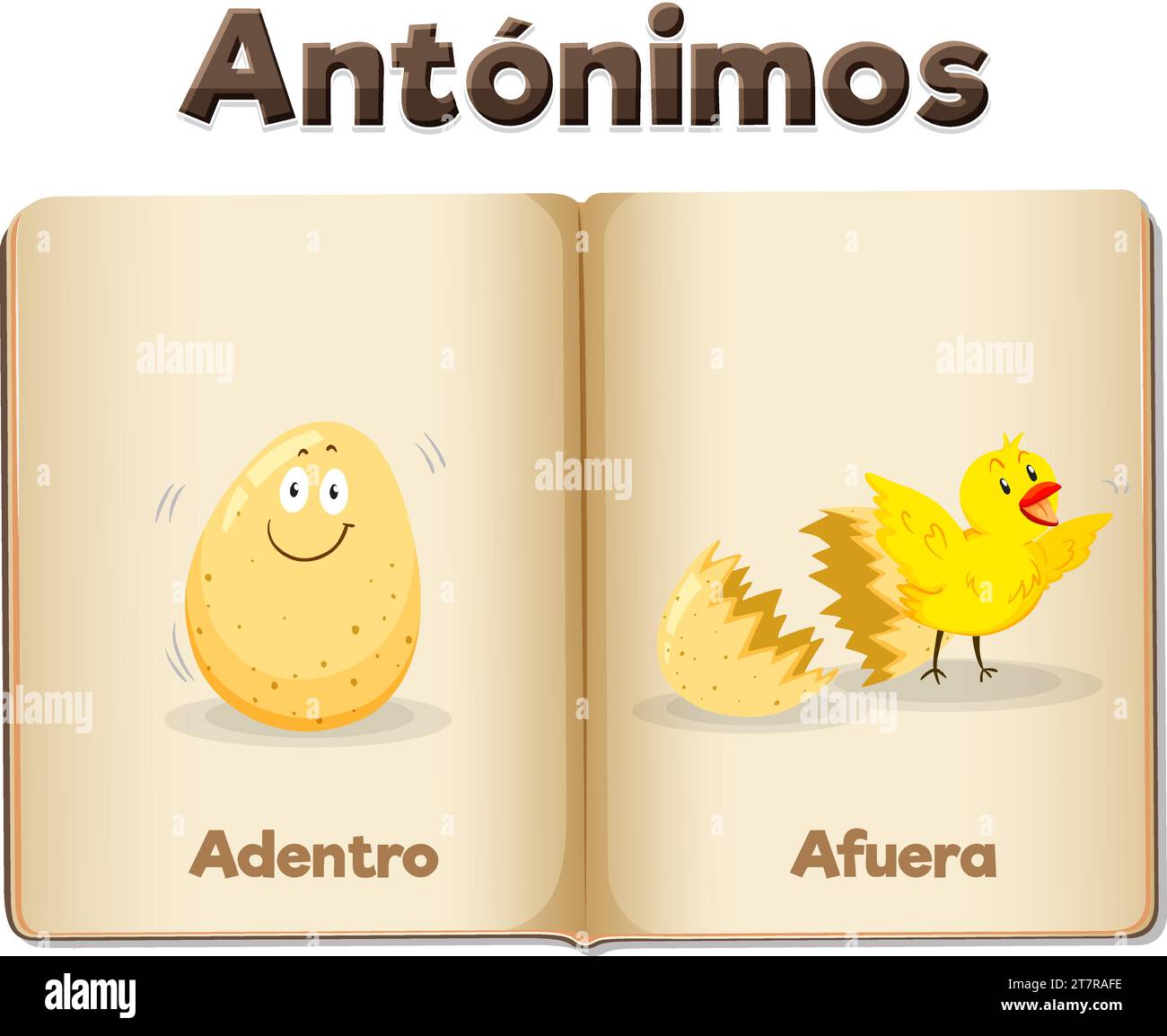 Vector cartoon illustration of antonym word card in Spanish means ...