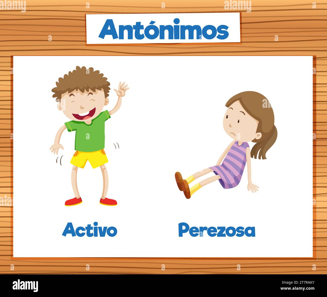 A vector cartoon illustration depicting the antonyms 'Activo' and ...