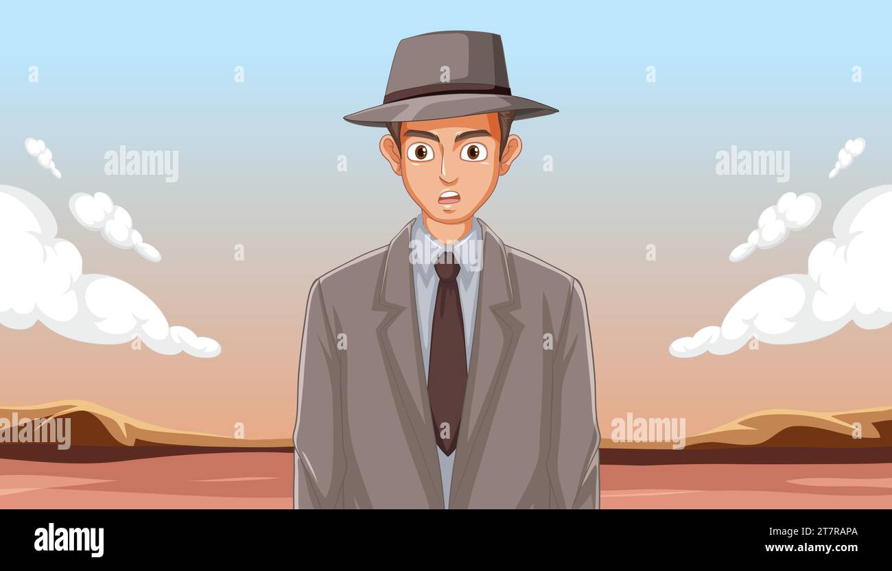 Illustration of a young Robert Oppenheimer in a suit at the Trinity ...