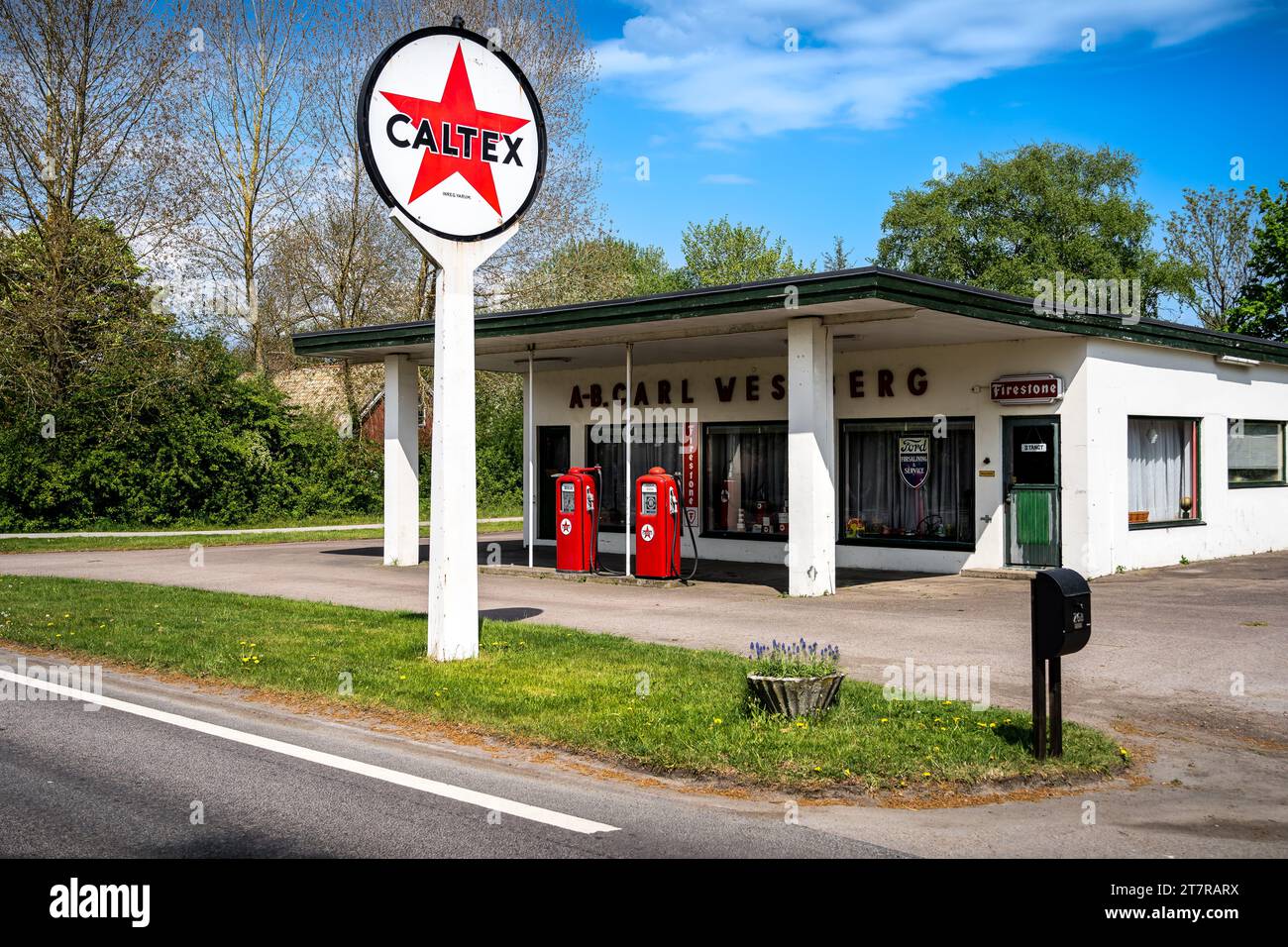 Old restored Caltex gas station Stock Photo - Alamy