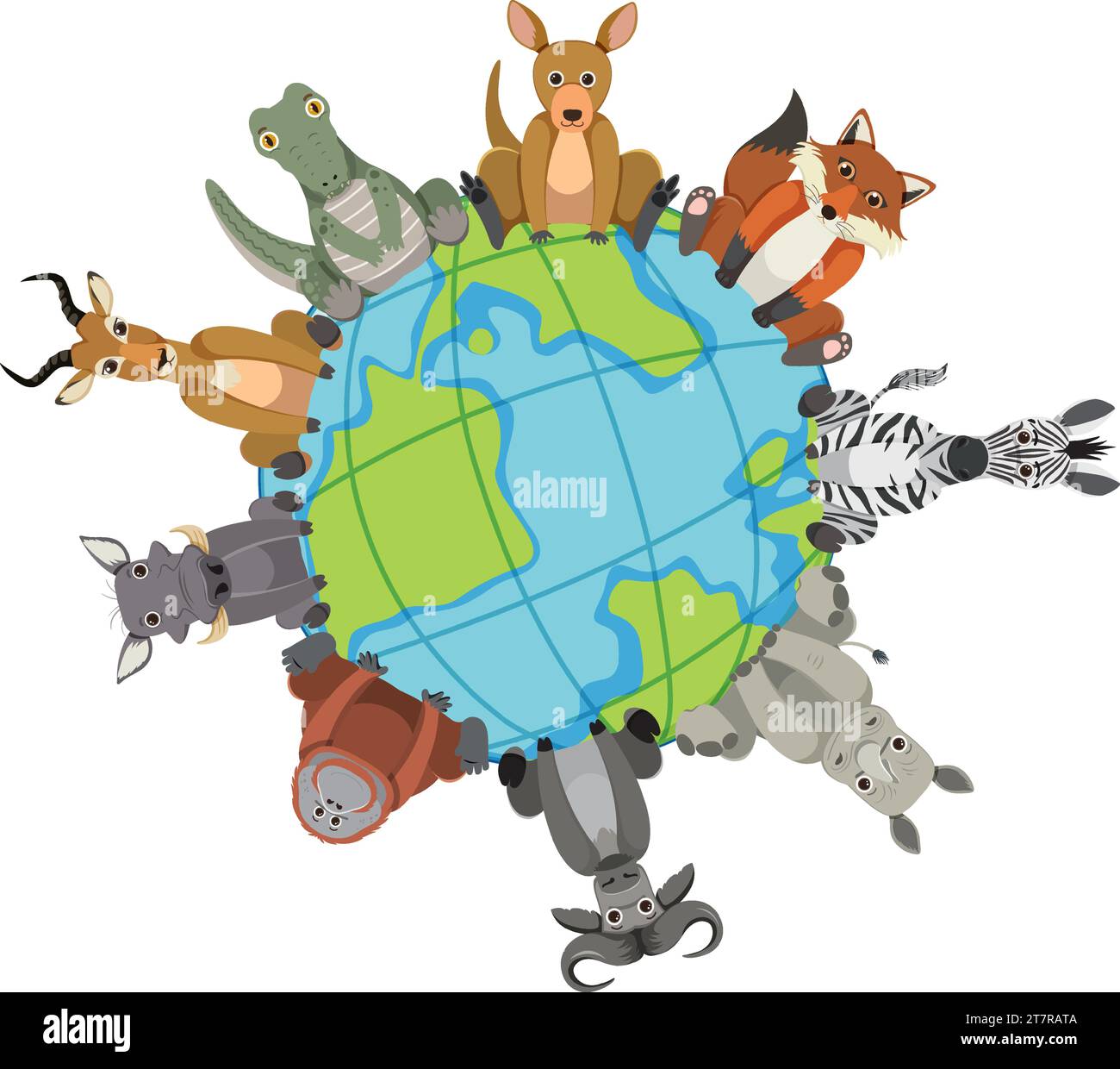 Vector cartoon illustration of wild animals on a sphere Stock Vector ...
