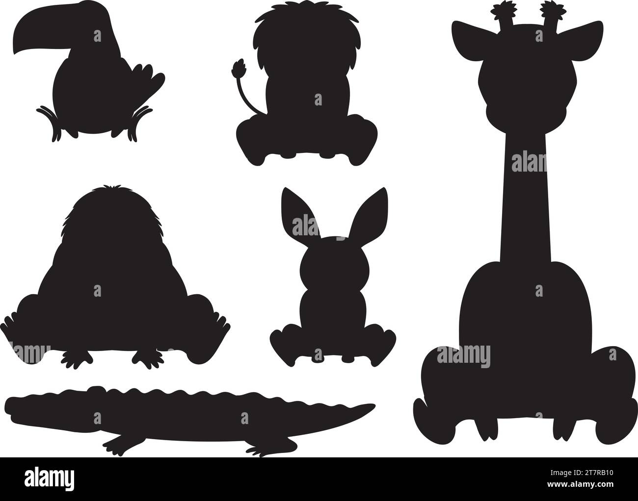 A vector illustration featuring a group of wild animals in a simple ...