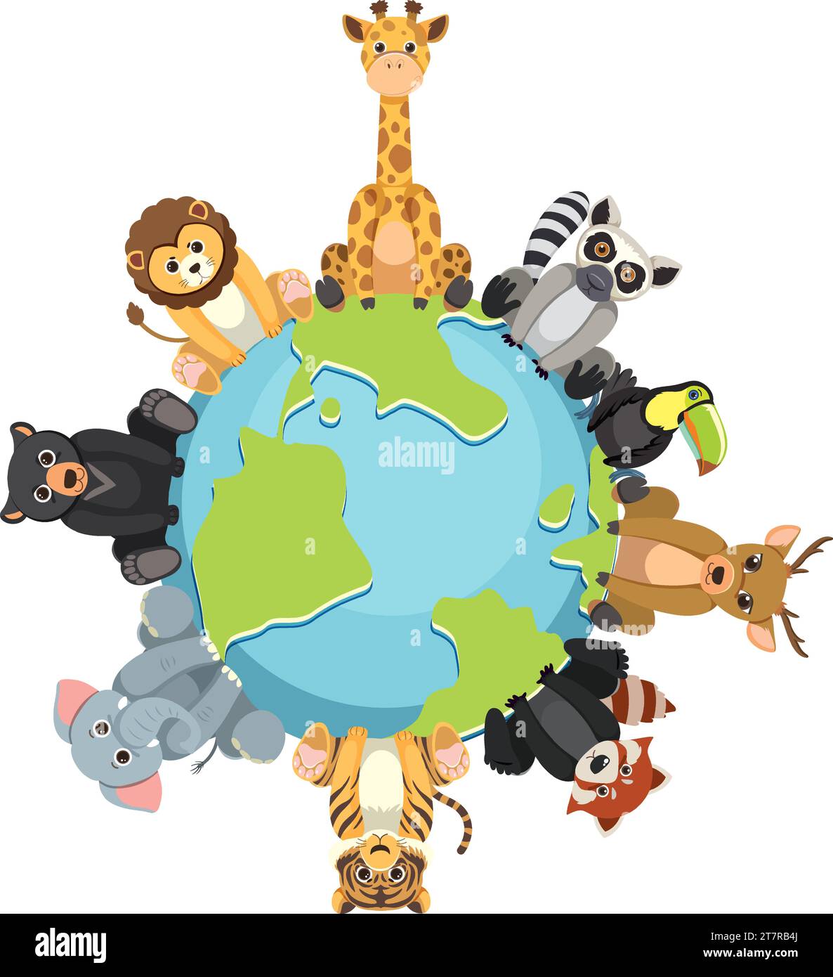 Vector cartoon illustration of wild animals sitting on a globe Stock ...
