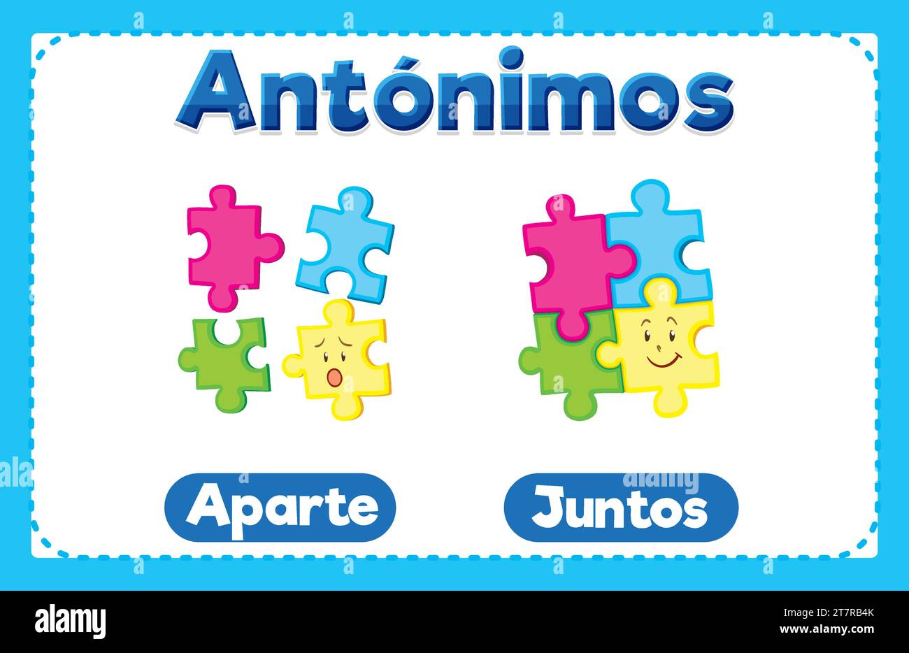 Vector cartoon illustration of Spanish antonyms, Aparte and Juntos ...