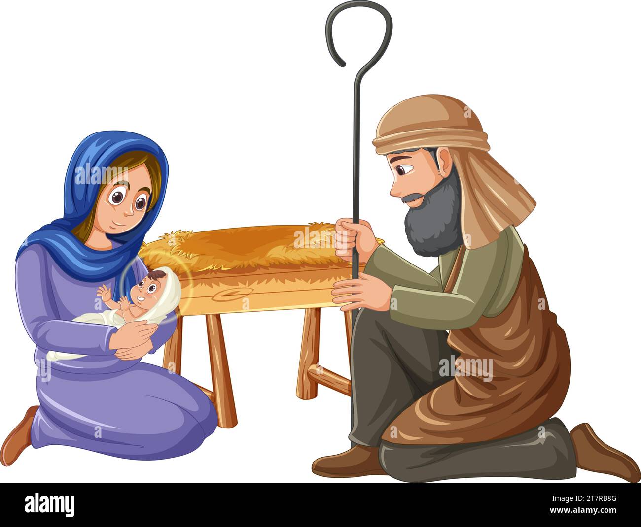 A heartwarming cartoon illustration of Mary giving birth to Jesus, with ...