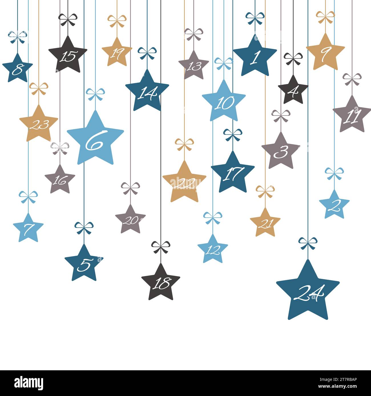 hanging christmas stars colored blue with numbers 1 to 24 showing ...