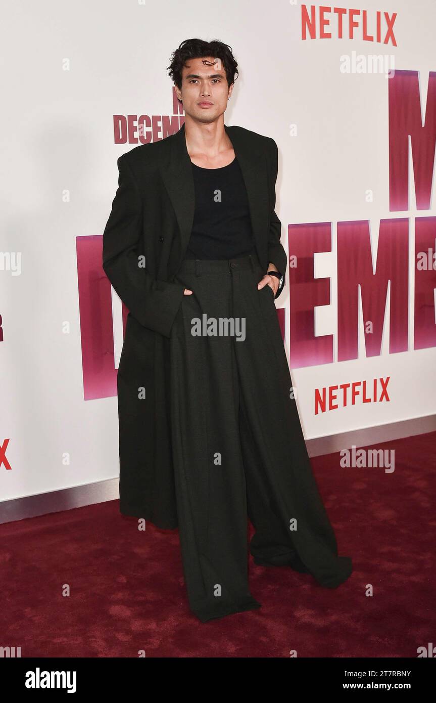 Charles Melton arrives at the premiere of "May December" on Thursday ...