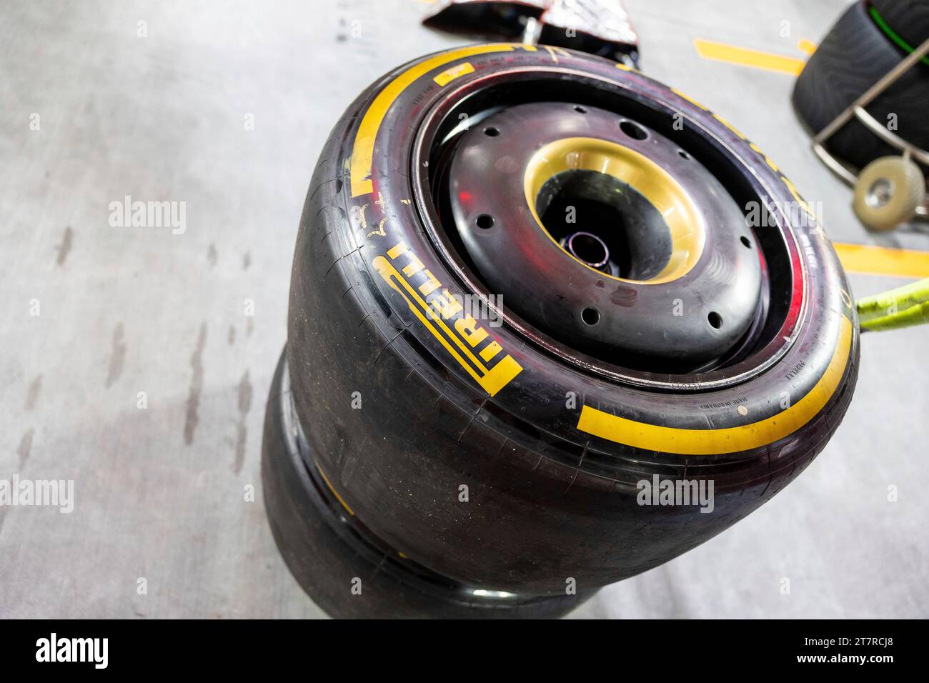 LAS VEGAS, NV - NOVEMBER 16: A tire stack is ready before practice at ...