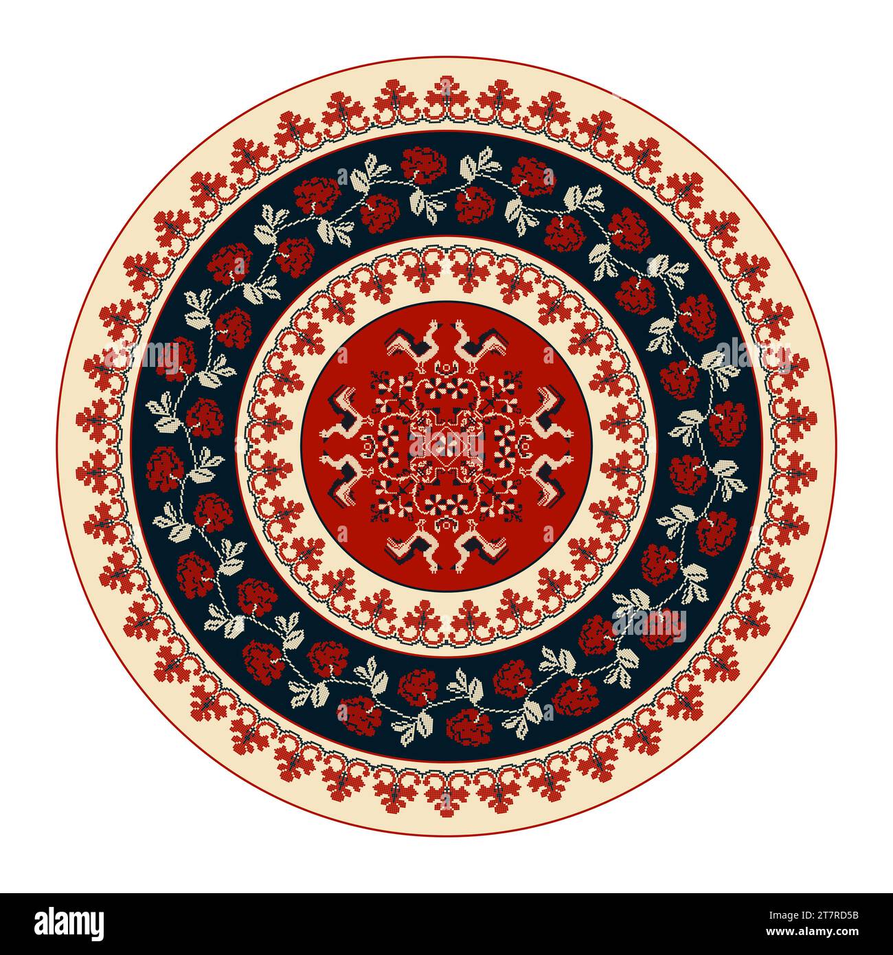 Traditional Polish embroidery round symbol, vector template. Isolated ...