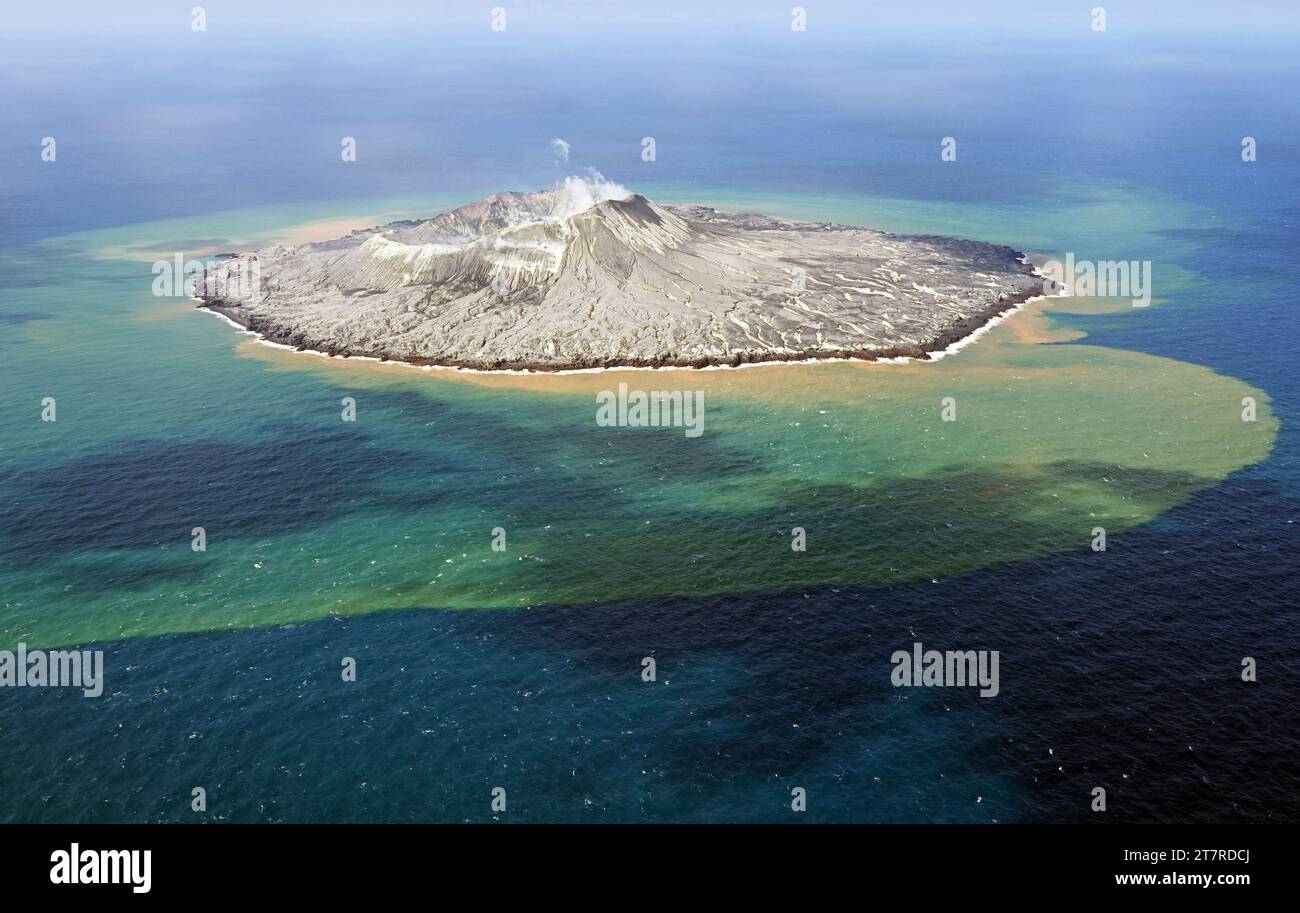 An aerial photo taken from a jetliner shows Nishinoshima Island in ...