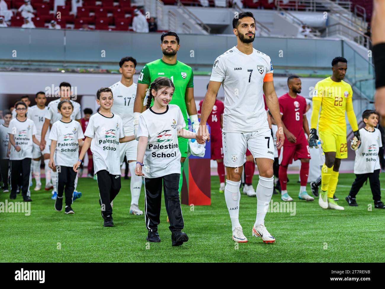 Doha, Qatar. 16th Nov, 2023. Players of Afghanistan (L) and Qatar ...