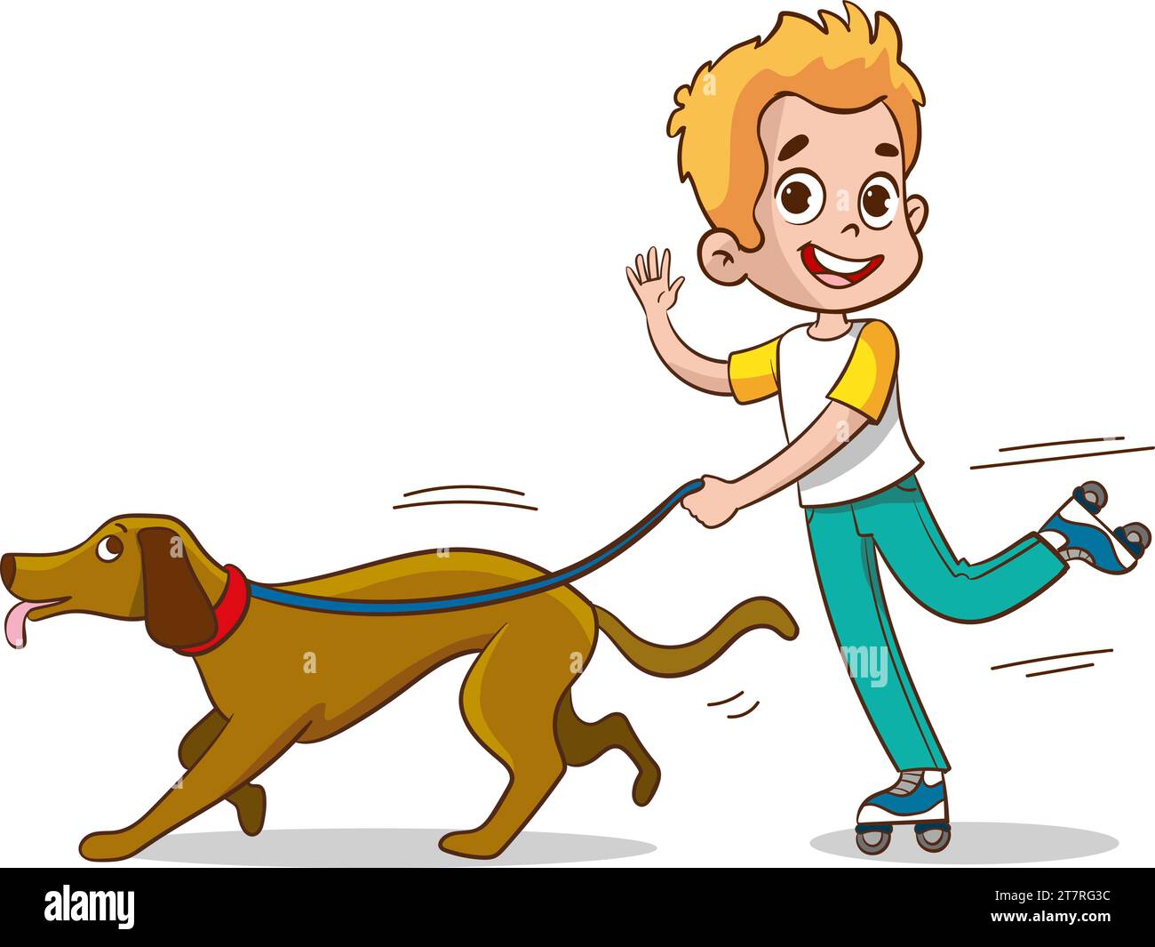 vector illustration of children playing and loving with dog.Kids ...
