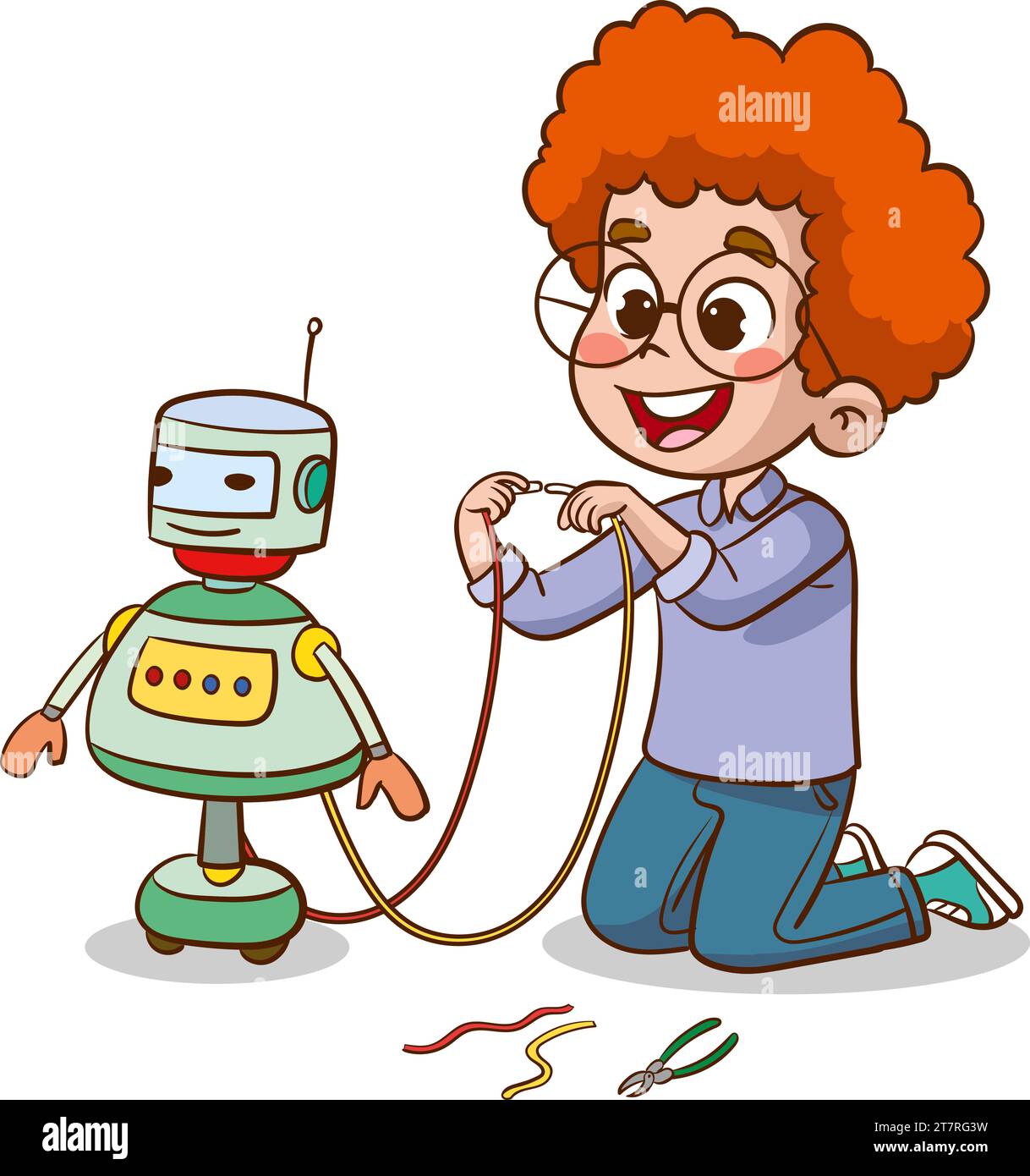 vector illustration of children playing with robot Stock Vector Image ...