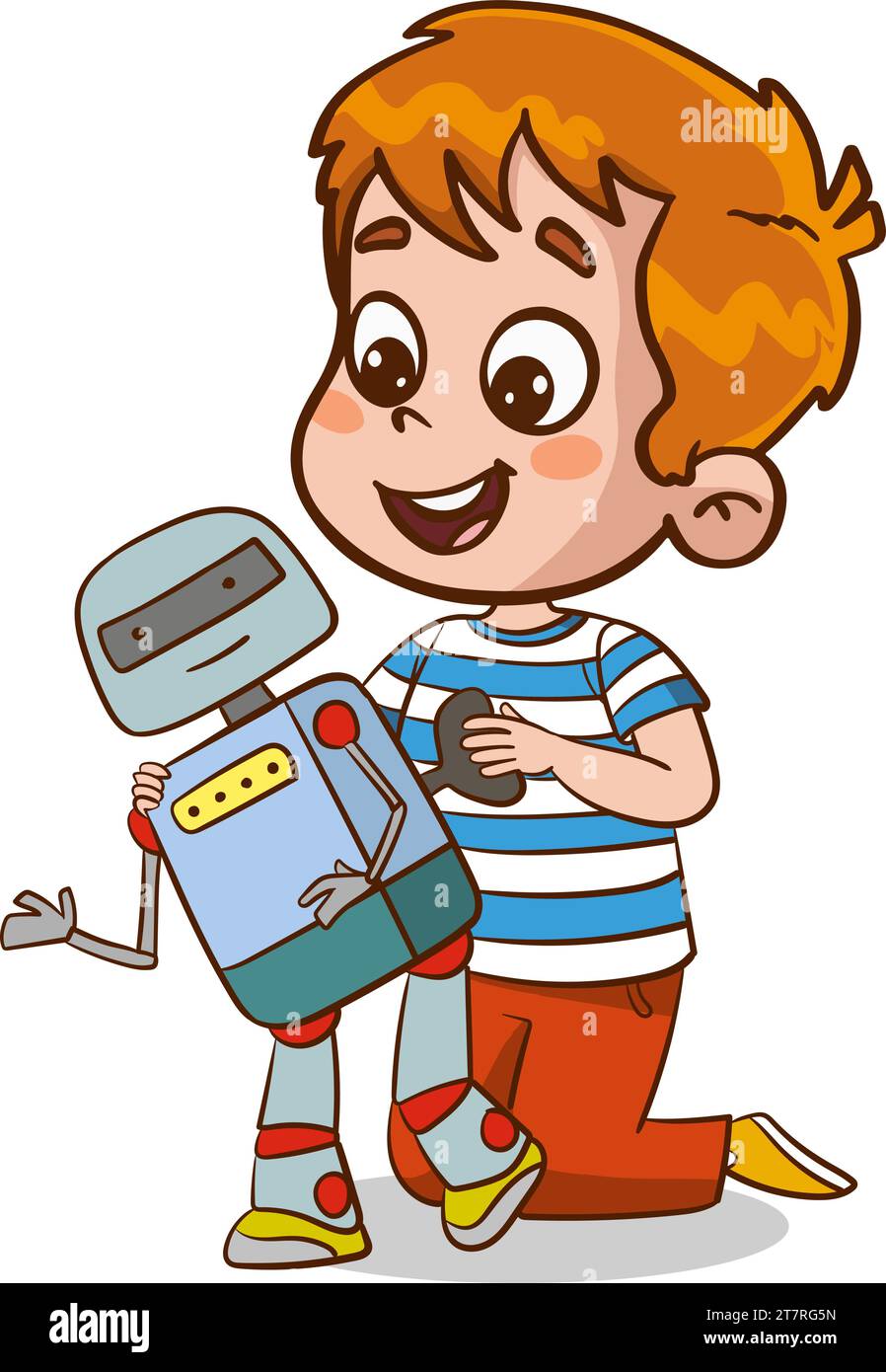 vector illustration of children playing with robot Stock Vector Image ...
