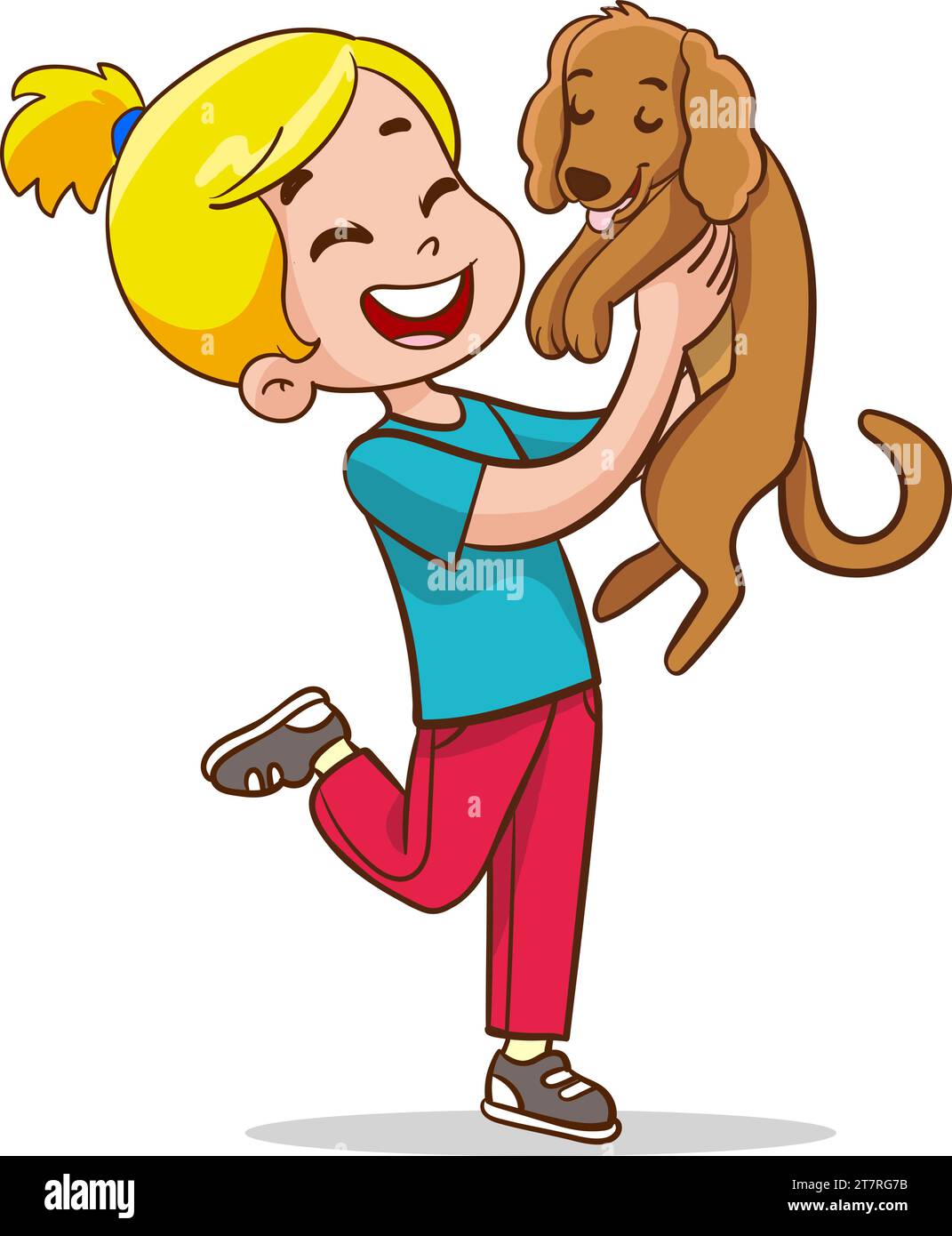 vector illustration of children playing and loving with dog.Kids petting dogs.Good friend Stock ...