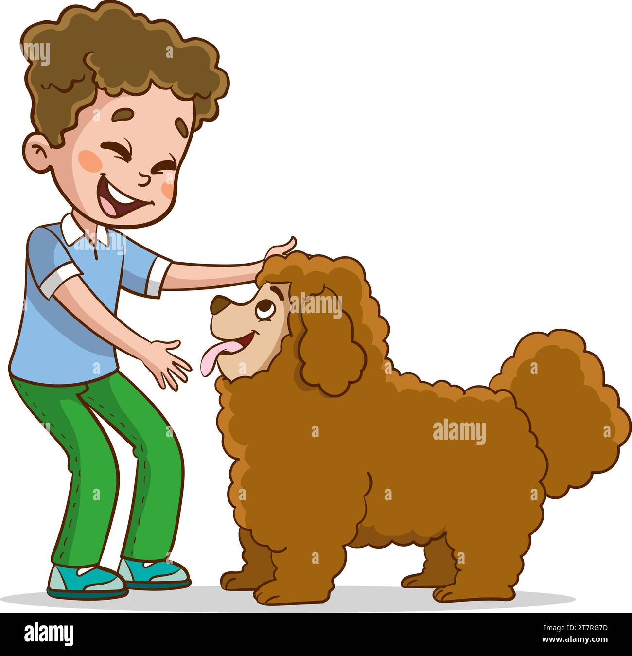vector illustration of children playing and loving with dog.Kids ...