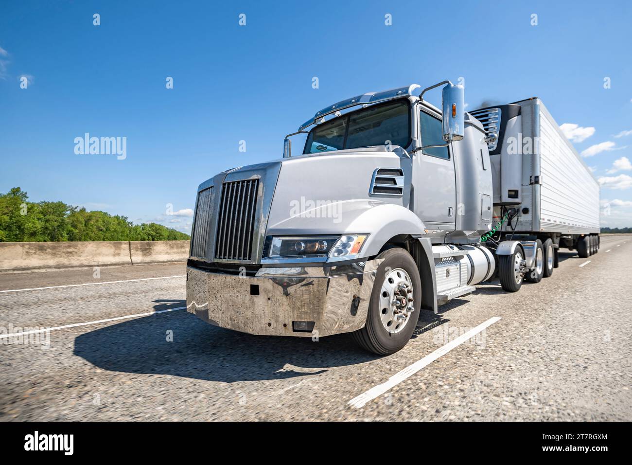 Industrial professional long hauler carrier big rig gray semi truck ...