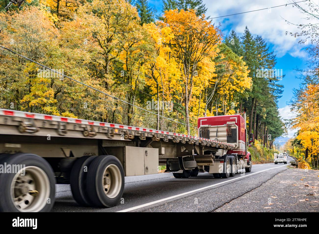 Red classic long hauler carrier big rig semi truck with extended cab ...