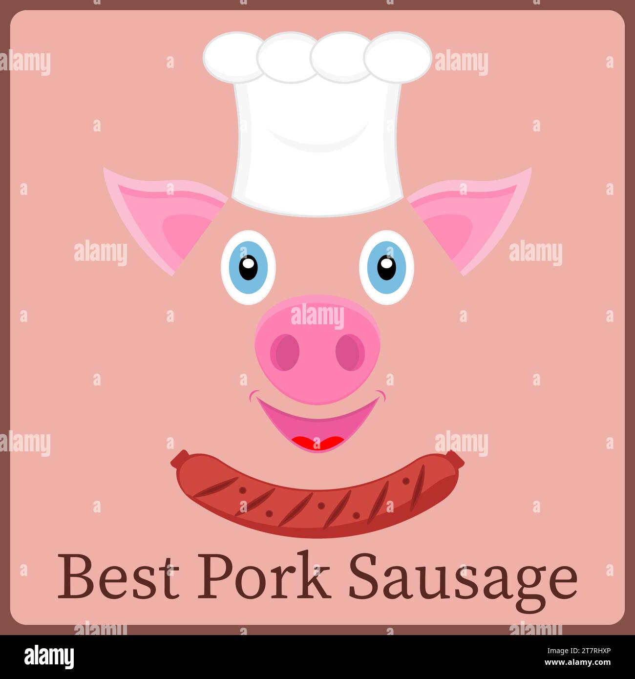 Pig chef with cook hat and sausage grill. Best pork sausage. Cartoon ...