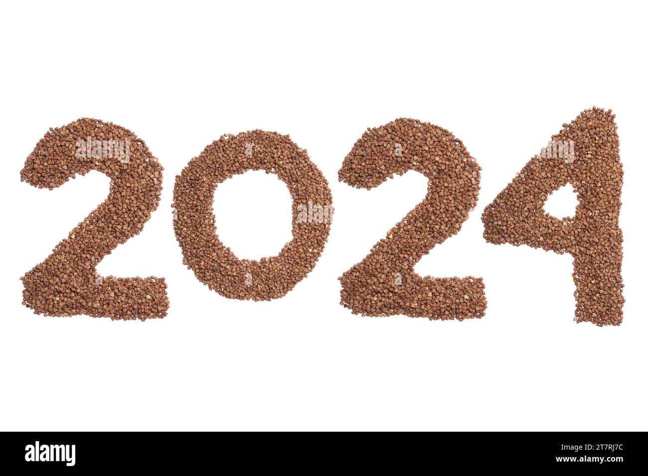 Calendar header number 2024 made from buckwheat on a white background ...
