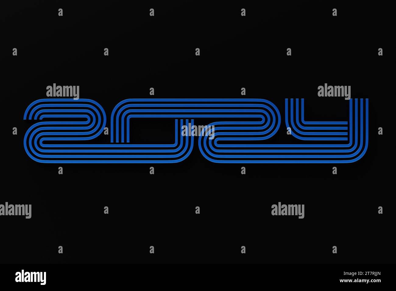 Calendar header blue number 2024 on black background. Happy new year ...