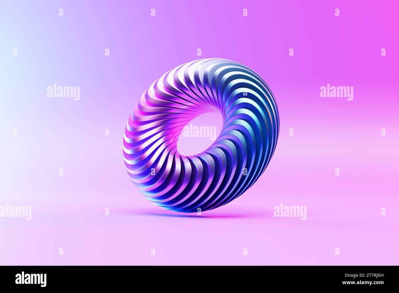 Geometric element in shape of pink and blue 3d torus. Round realistick ...