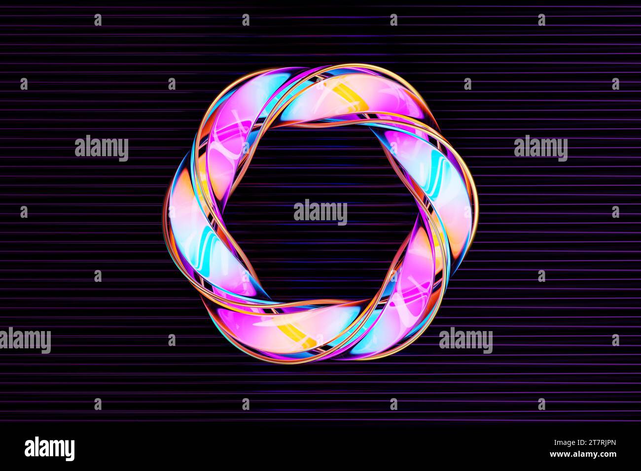 Futuristic neon colorful torus donut under pink light. 3D rendering ...