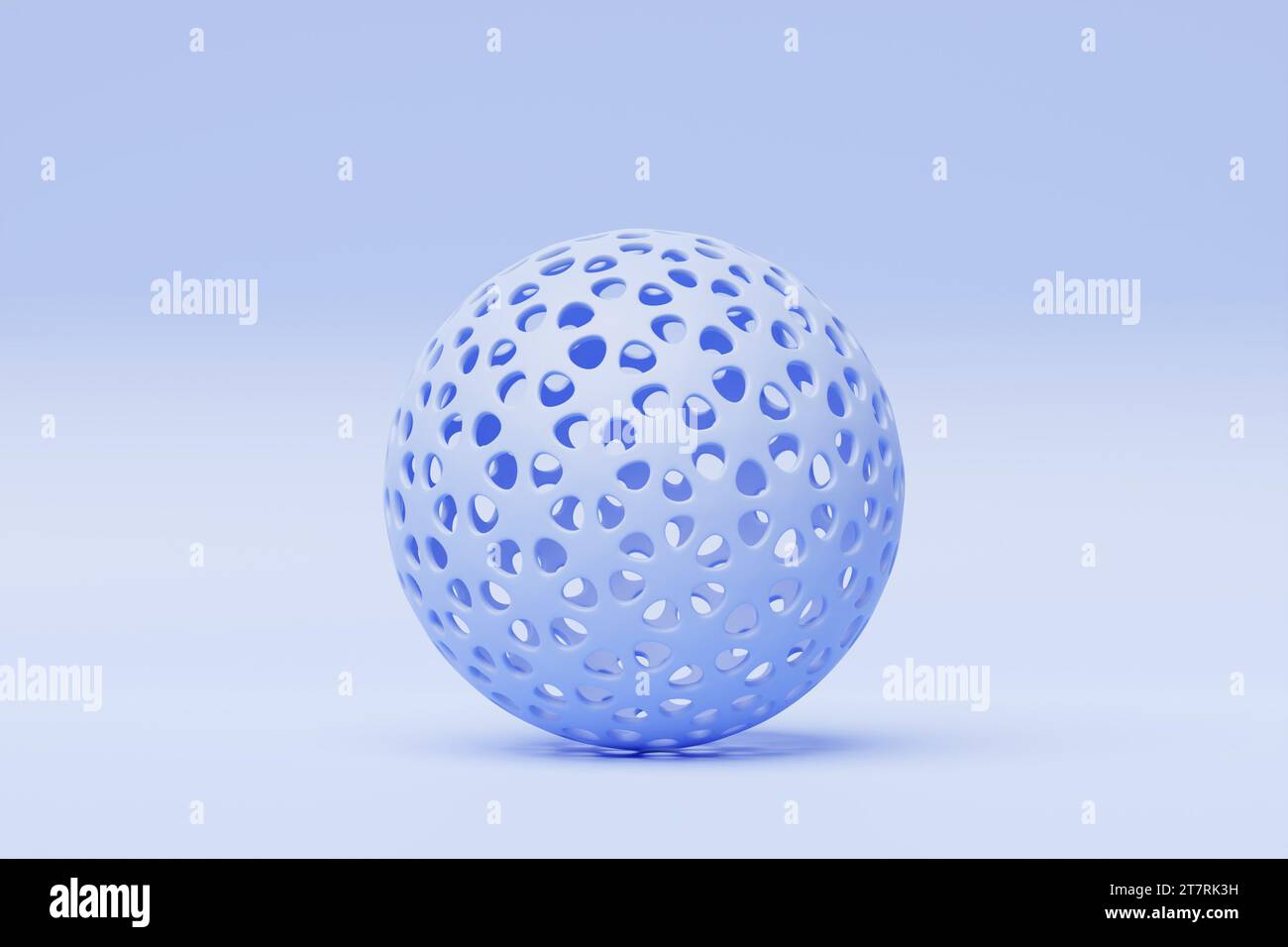 3D illustration of a blue sphere with many faces and holes on a blue ...