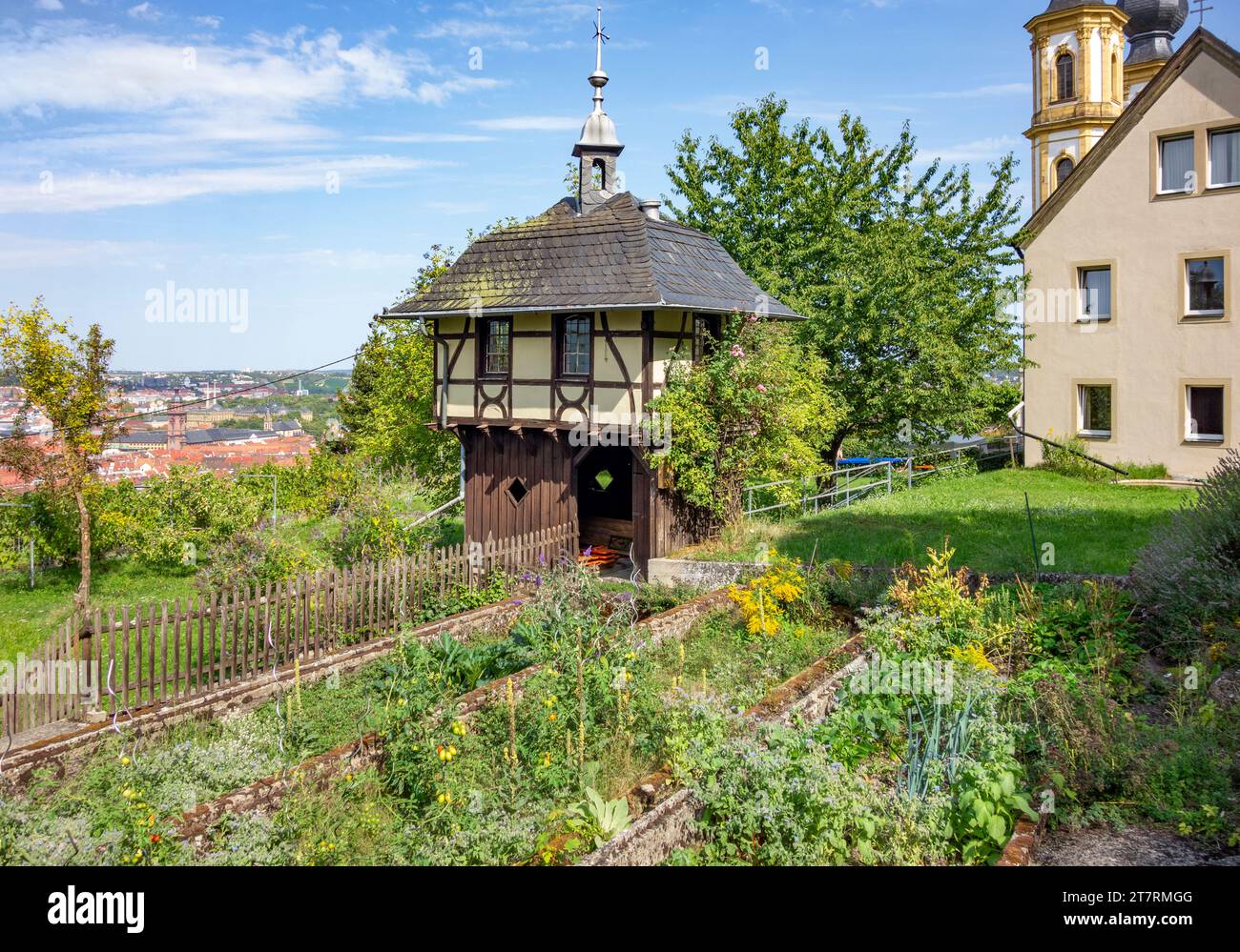 Impression with small hut and garden around Wuerzburg, a city in the ...