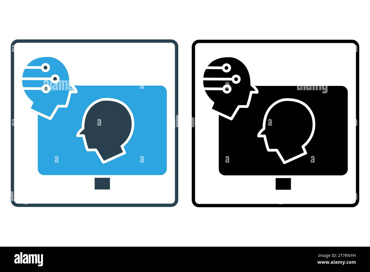 digital twin icon. screen with head robotic, digital replicas of ...