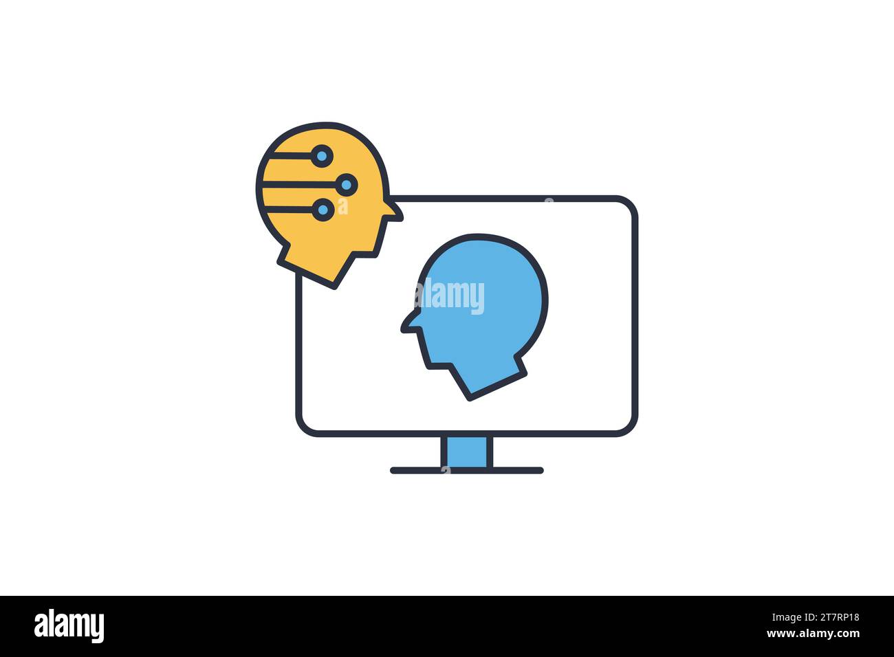 digital twin icon. screen with head robotic, digital replicas of ...