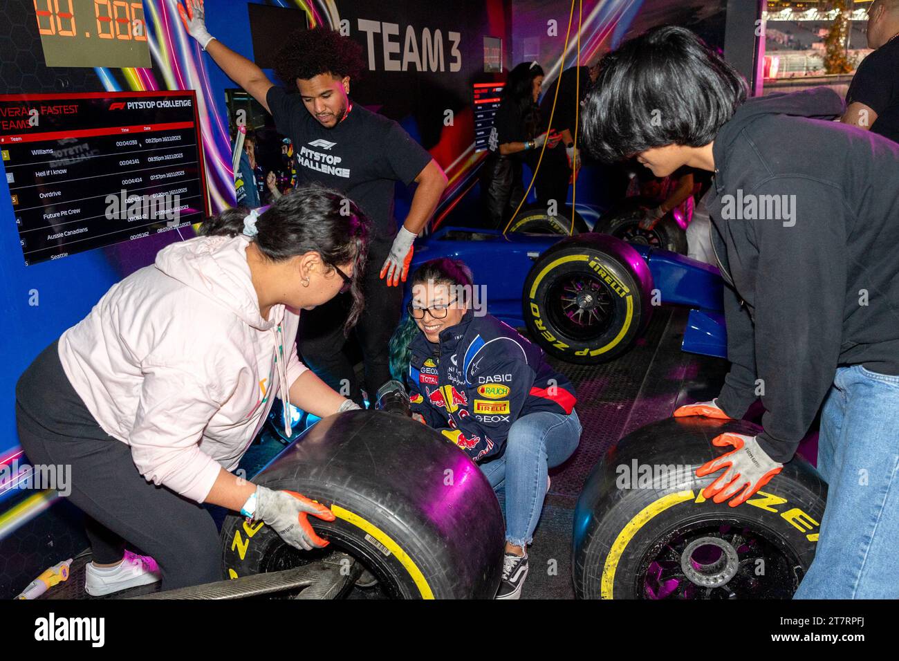 Las Vegas, USA. 16th Nov, 2023. Formula 1 Fans experience the Red Bull Pit Stop Challenge in the ...