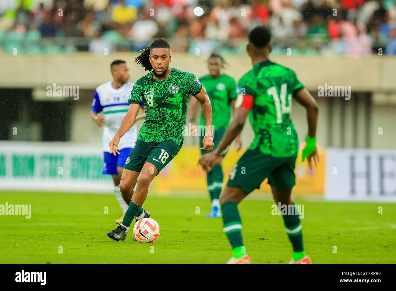 Akwa Ibom State, Nigeria. 16 nov 2023. Nigeria vs Lesotho. Alex Iwobi ...